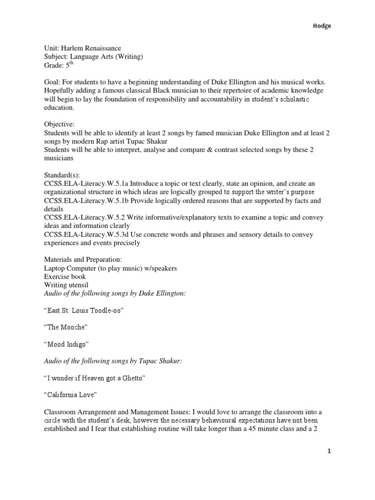 Harlem Renaissance-Lesson Plan 1 | Download Free PDF | Differentiated ...