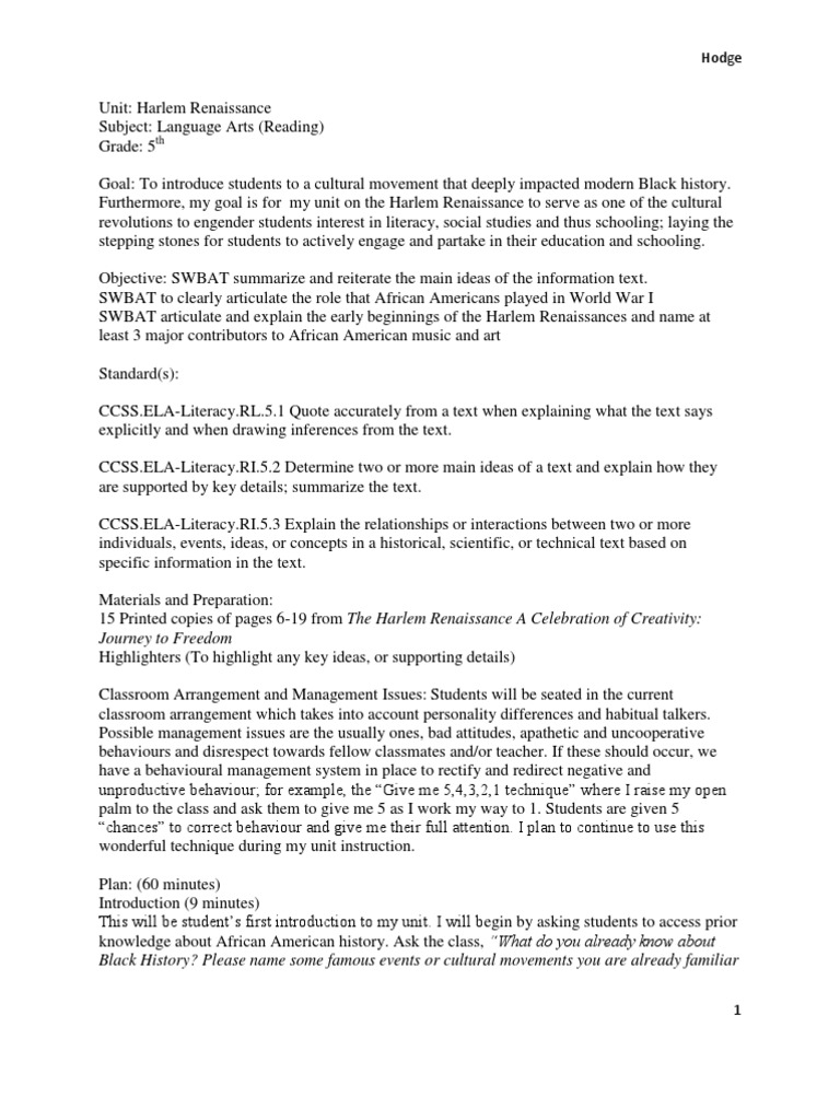 Harlem Renaissance-Lesson Plan 2 | Download Free PDF | Harlem ...