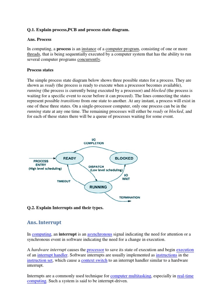 Q.1. Explain Process, PCB and Process State Diagram. Ans. Process | PDF ...