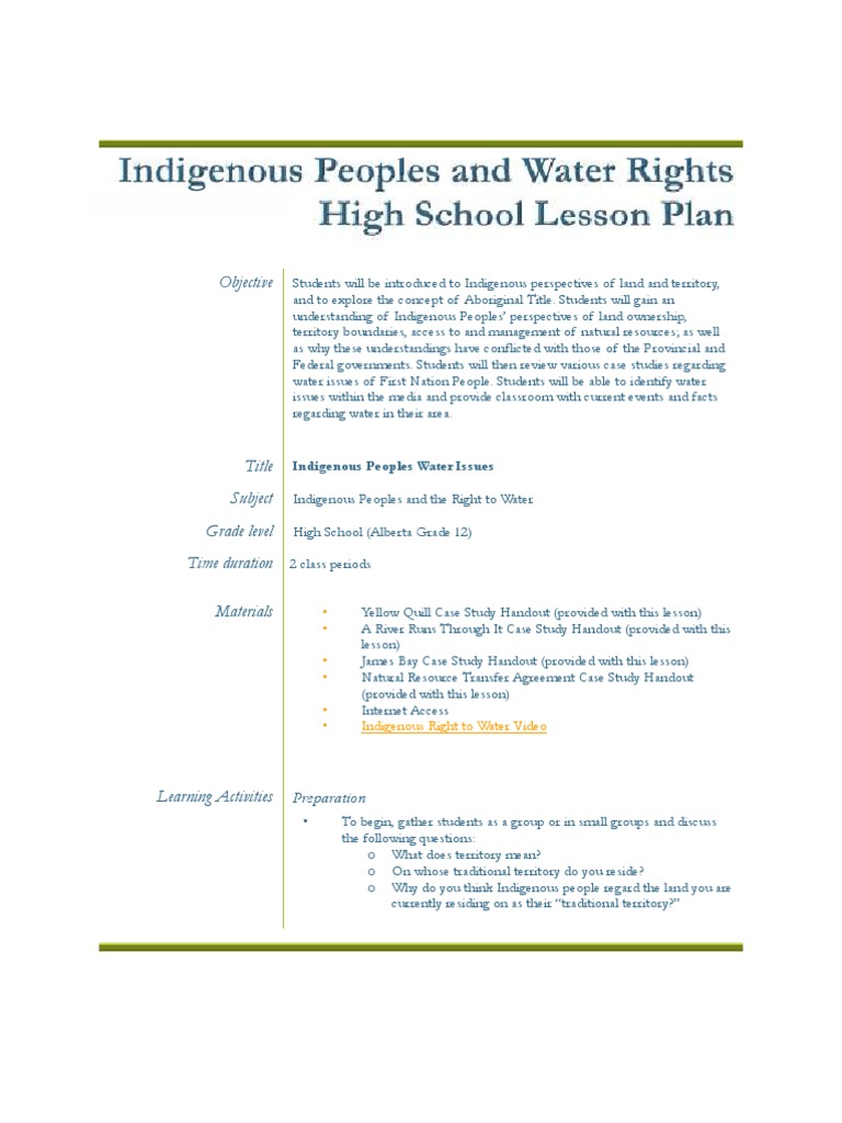 Indigenous Peoples and Water Rights: High School Learning Guide | PDF ...