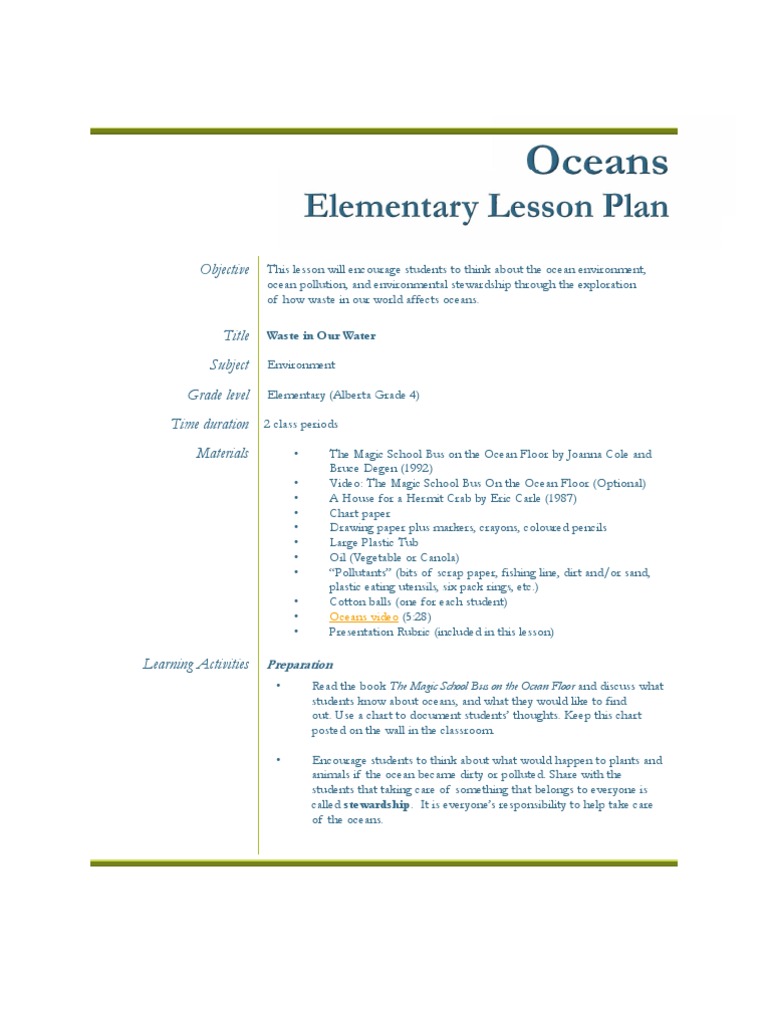 Oceans: Elementary Lesson Guide | PDF | Educational Assessment ...