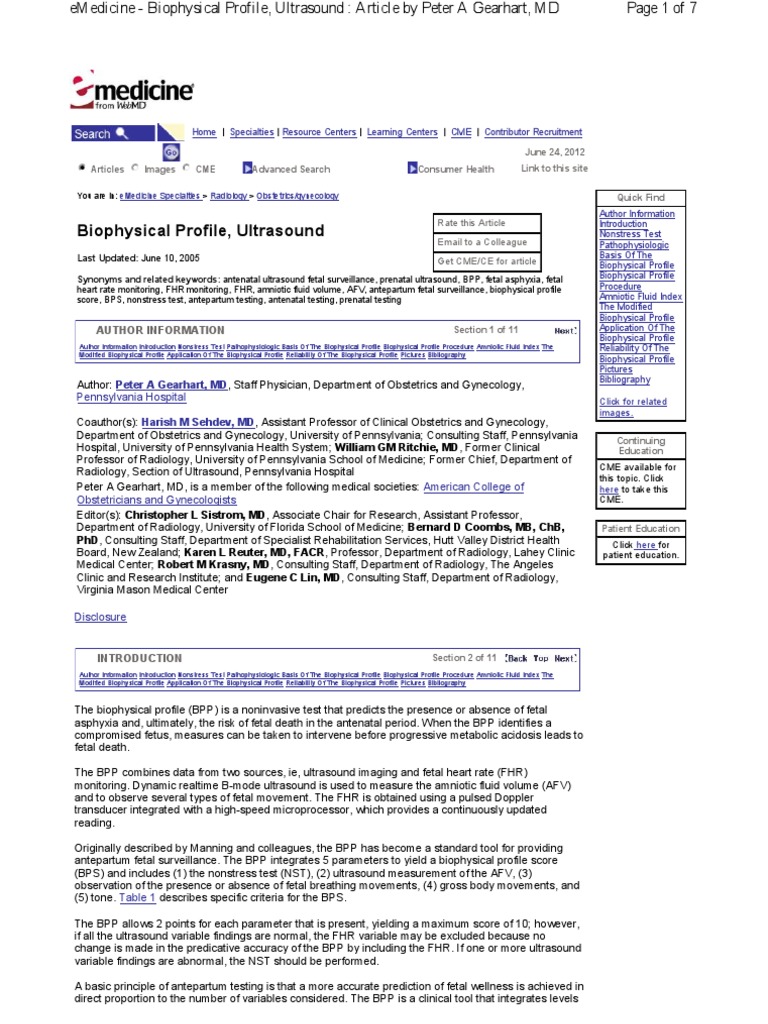 eMedicine - Biophysical Profile, Ultrasound Article by Peter a Gearhart ...