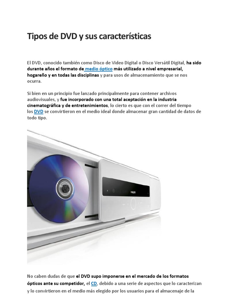 Tipos de DVD y Sus Características | PDF | DVD | Disco compacto