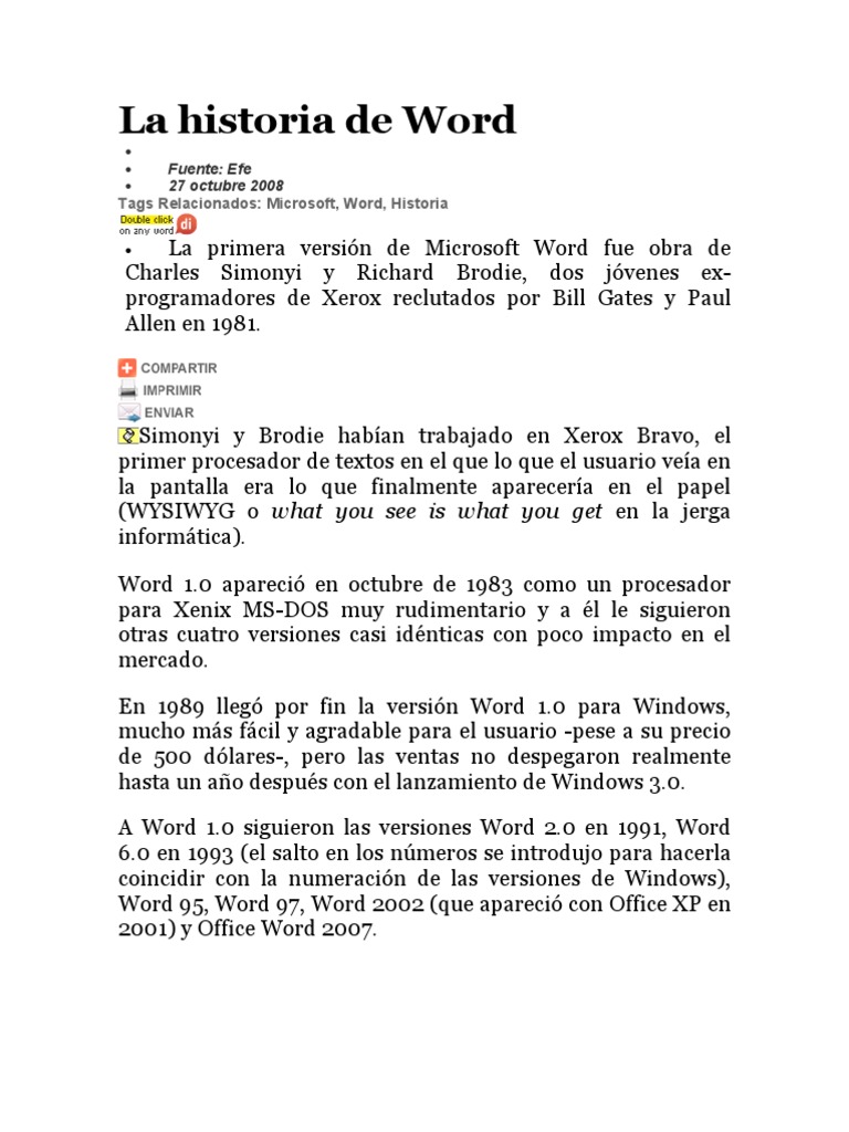 Historia de Word | PDF | Microsoft Word | Empresas de tecnología de la ...