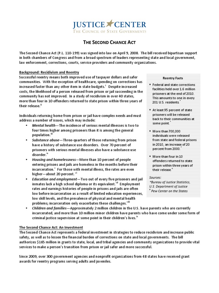 Second Chance Act: Reducing Recidivism | PDF | Recidivism | Prison