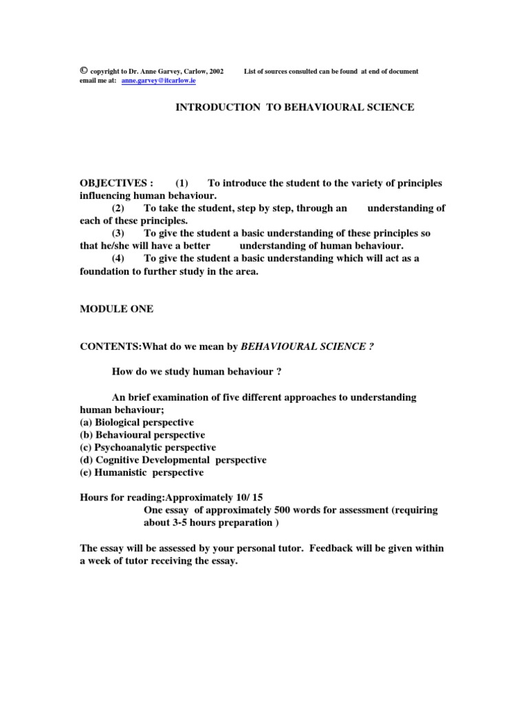 Introductio To Behavioural Science | PDF | Id | Behaviorism