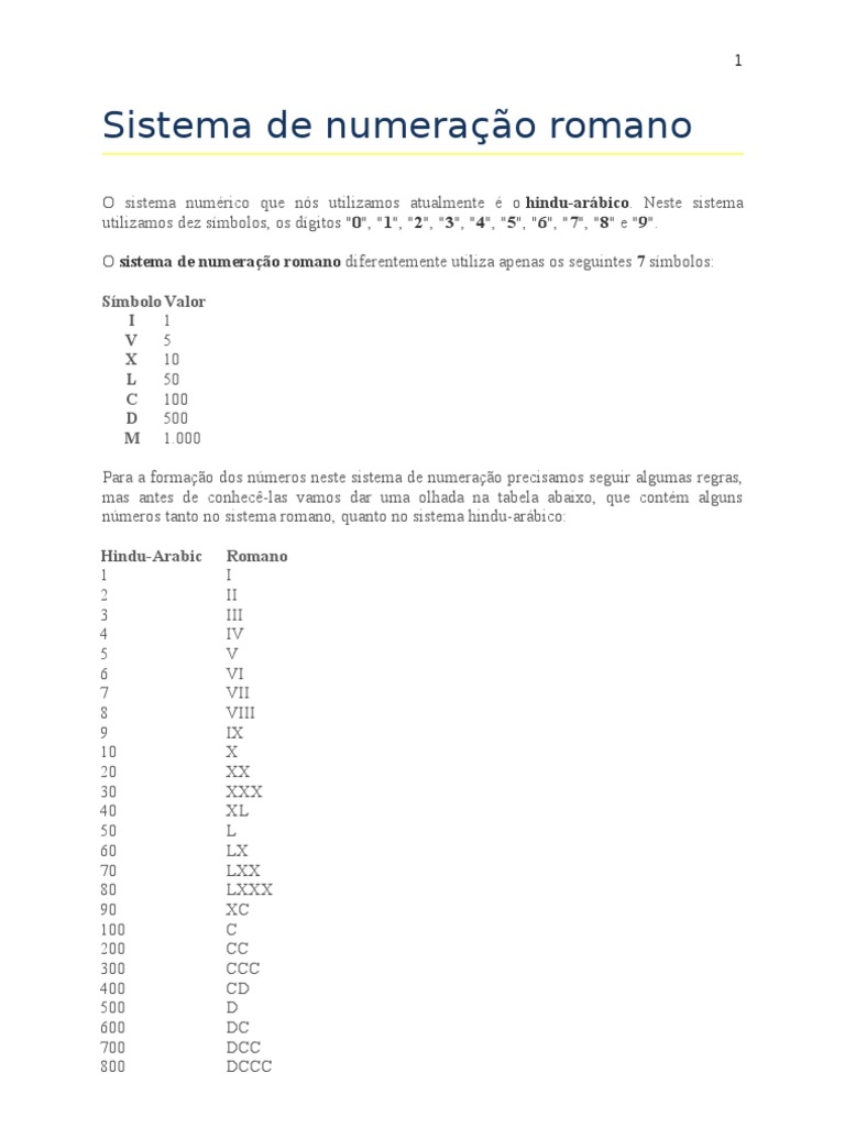 Sistema de Numeração Romano | PDF | Notação matemática | Ensino de ...