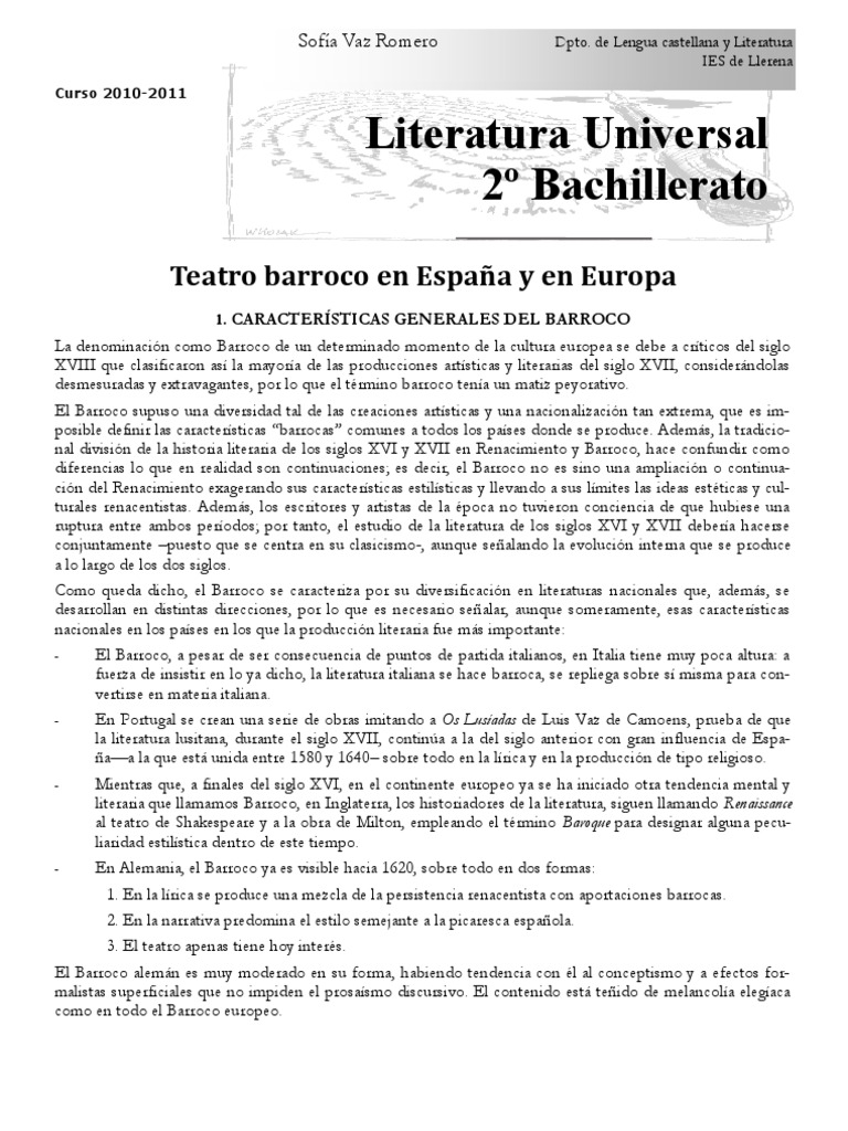 Teatro Barroco en Espana y Europa | PDF | Barroco | Comedia