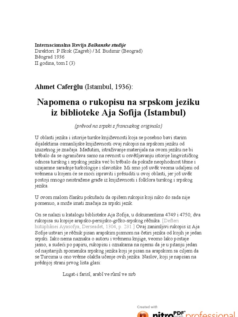 Recnik Persijsko-Arapsko-Serbsko-Grcki Iz 15. Veka | PDF