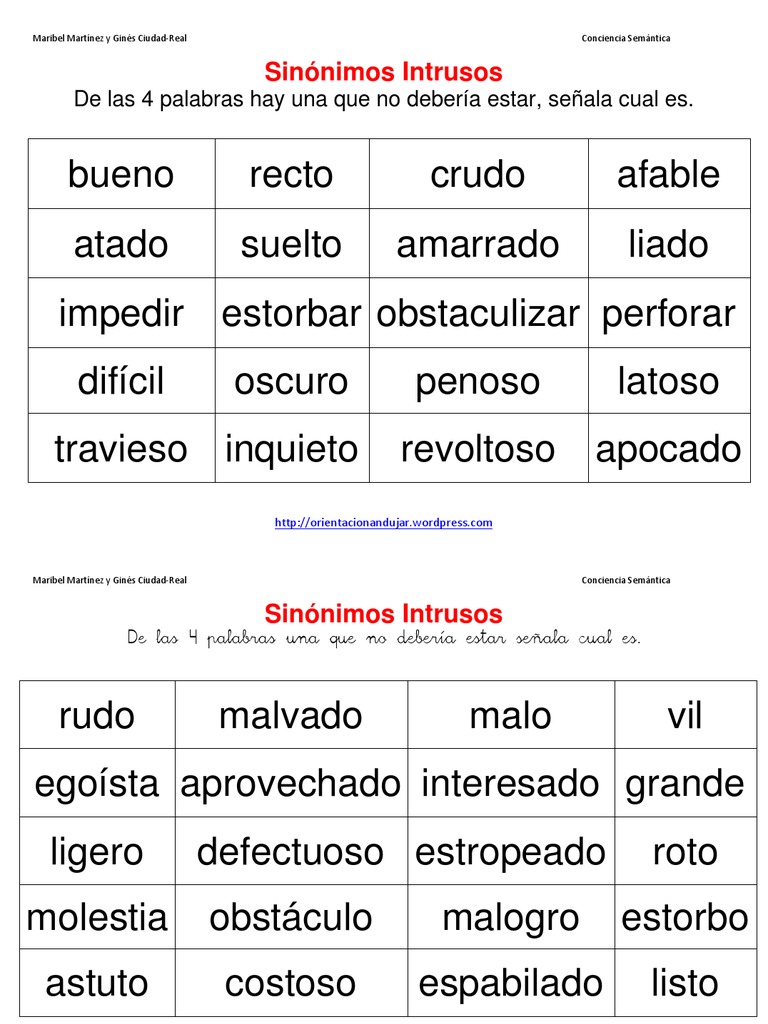 Descubre El Sinonimo Intruso | PDF