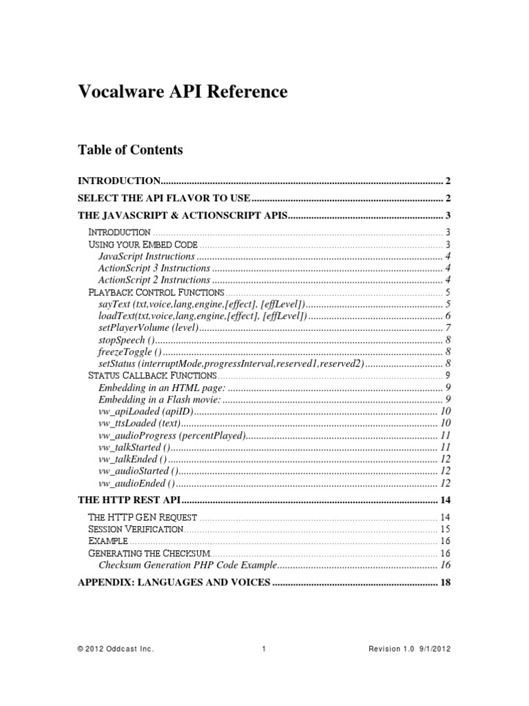 Vocalware API Reference | PDF | Action Script | Application Programming Interface