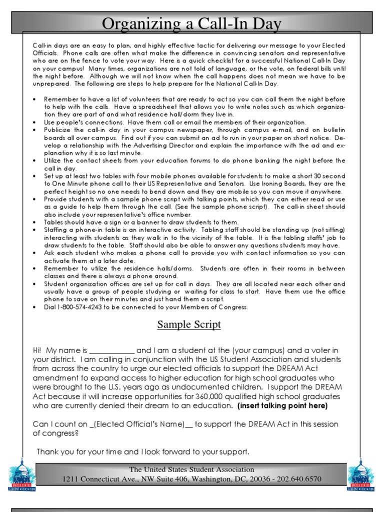 Organizing A Call-In Day: Sample Script | PDF | Government | Students
