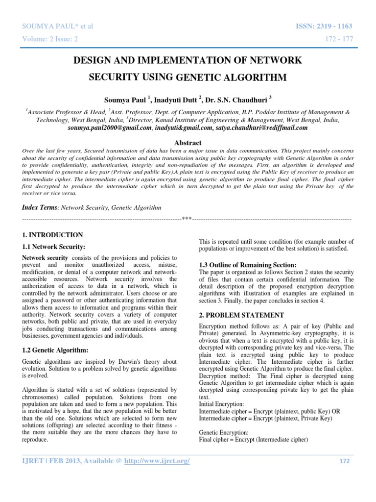 Design And Implementation Of Network Security Using Genetic Algorithm Pdf Key Cryptography