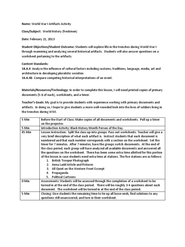WWI Stations Lesson Plan & Worksheet | PDF | Lesson Plan | Communication
