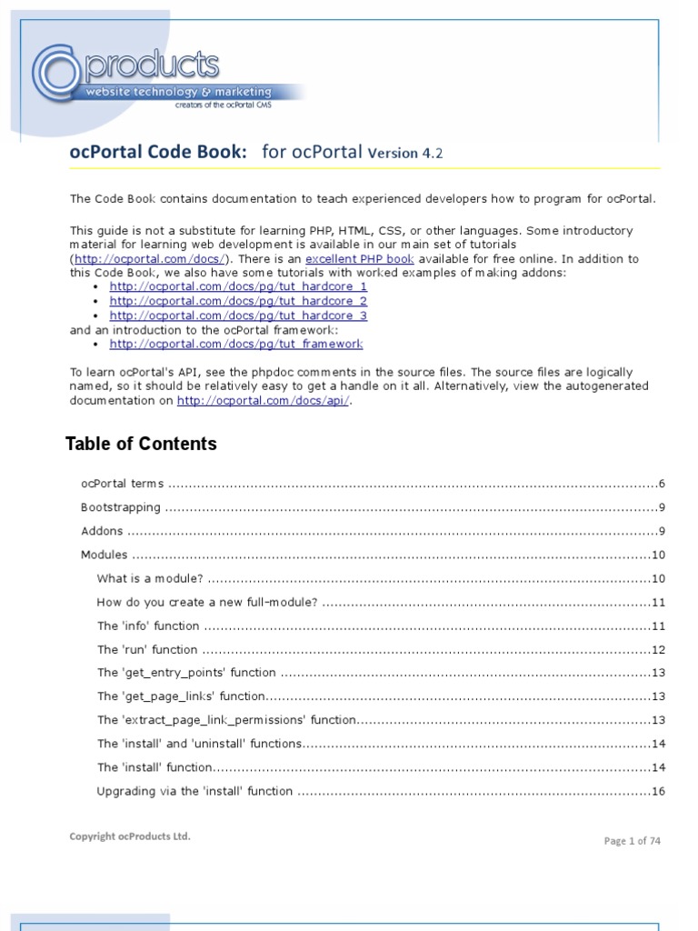 Ocportal 4.2 Code Book | Download Free PDF | Databases | Php