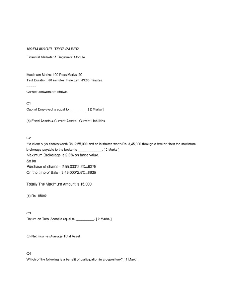 NCFM Model Test Paper | PDF | Option (Finance) | Futures Contract