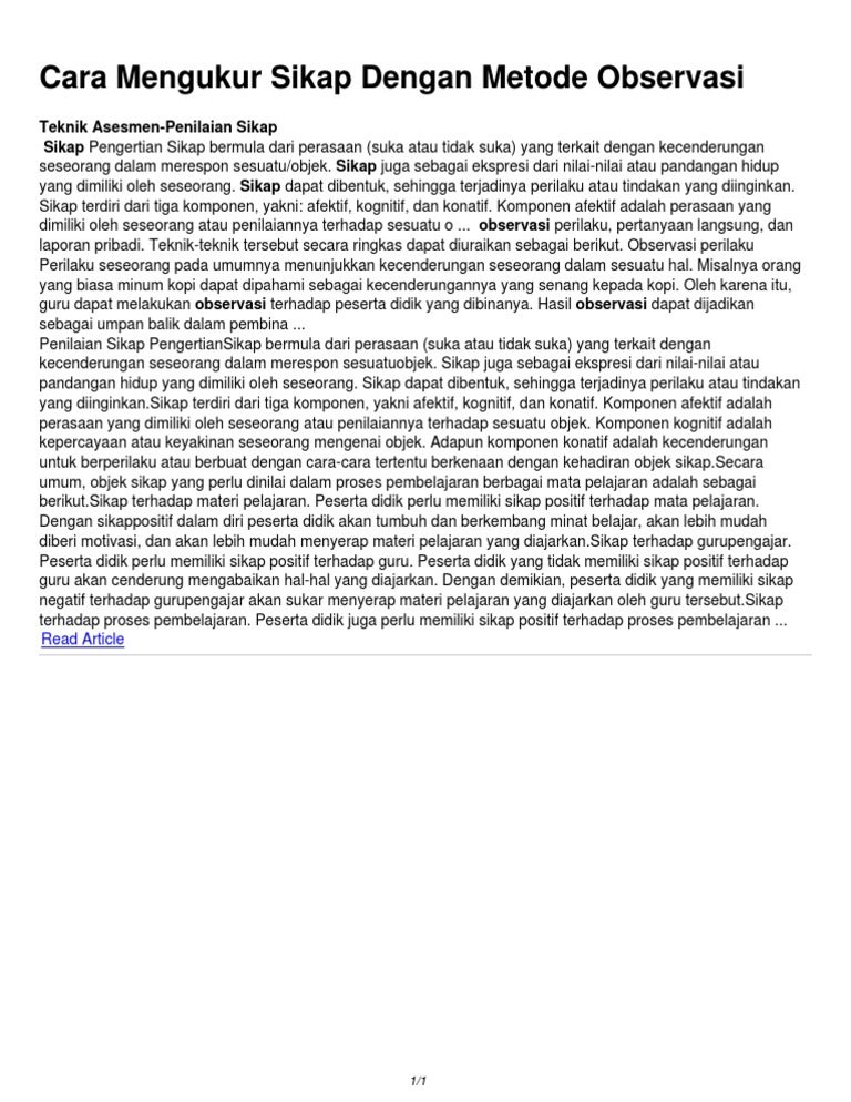Cara Mengukur Sikap Dengan Metode Observasi | PDF