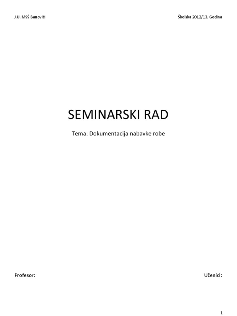Seminarski Rad - Dokumentacija Nabavke Robe (Knjigovodstvo) | PDF