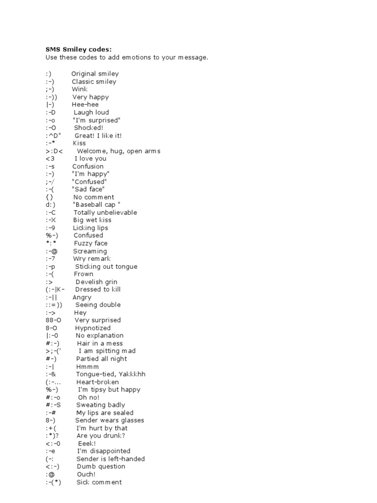 SMS Smiley Codes | PDF