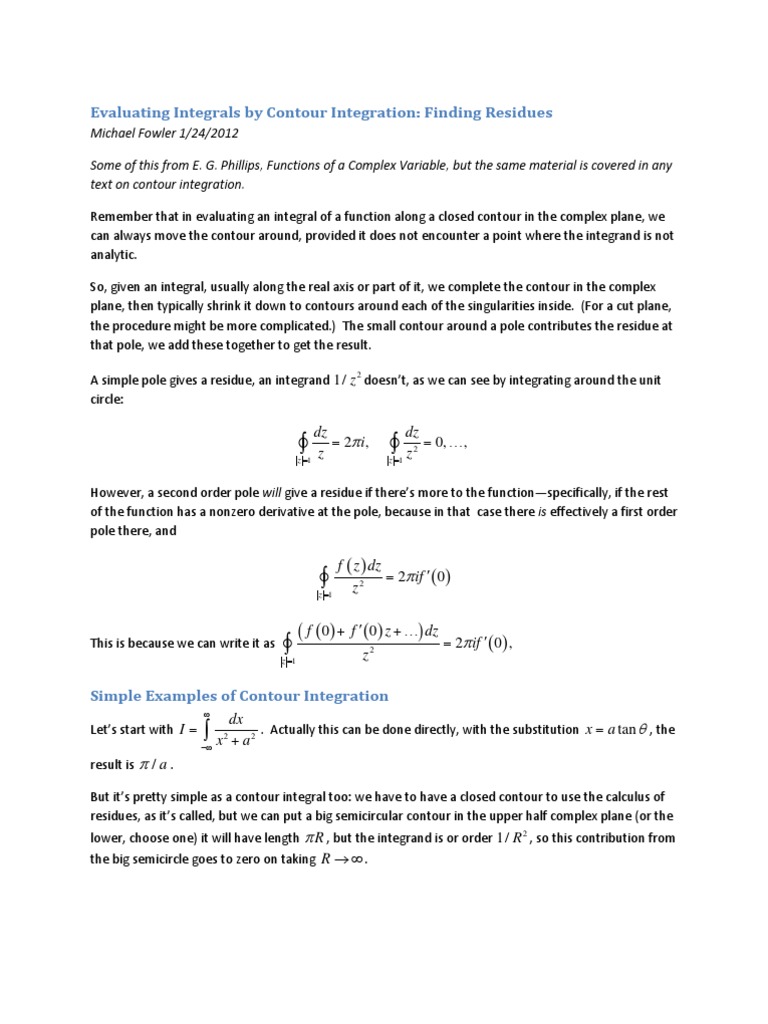 Evaluating Integrals by Contour Integration: Finding Residues | PDF ... Evaluating Integrals by Contour Integration: Finding Residues | PDF ...