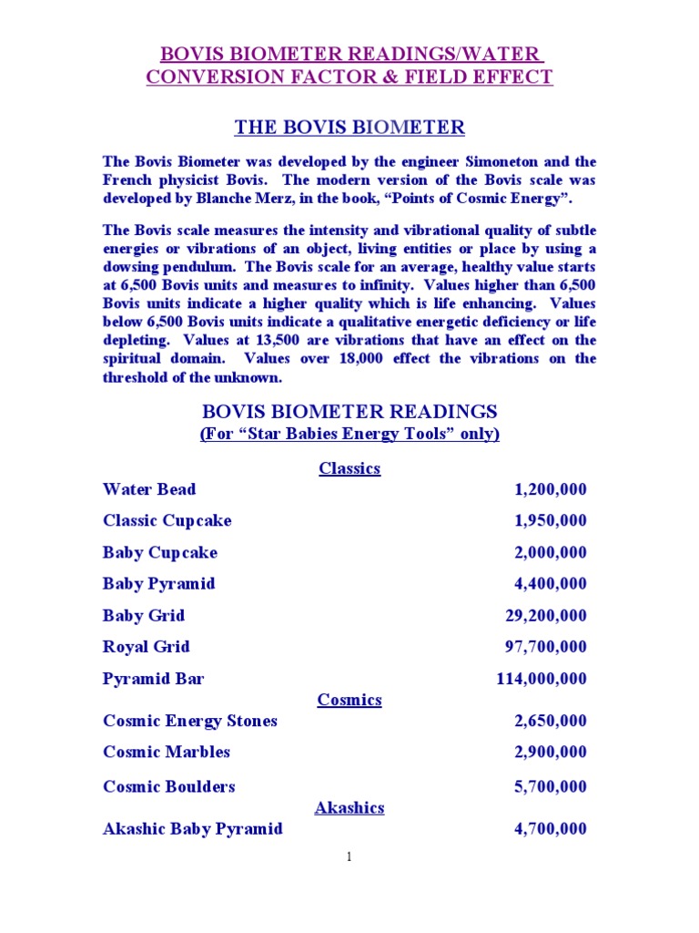The Bovis Biometer Readings | PDF | Applied And Interdisciplinary Physics | Physics