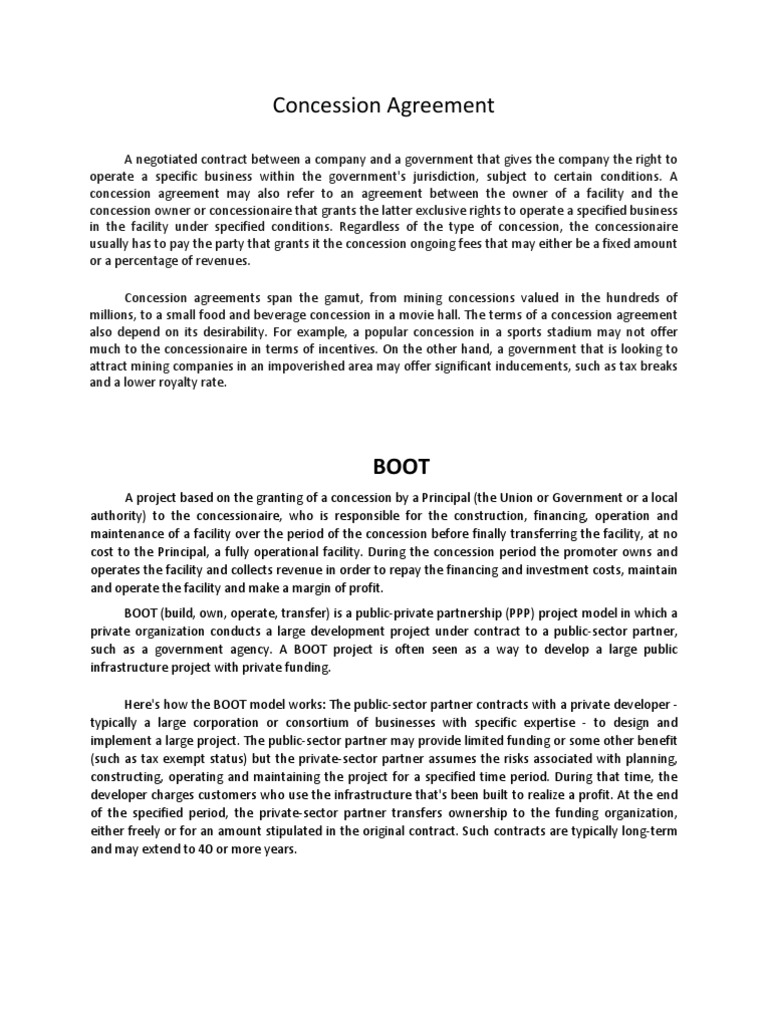 Concession Agreement + BOOT of PP Model | PDF | Public–Private ...