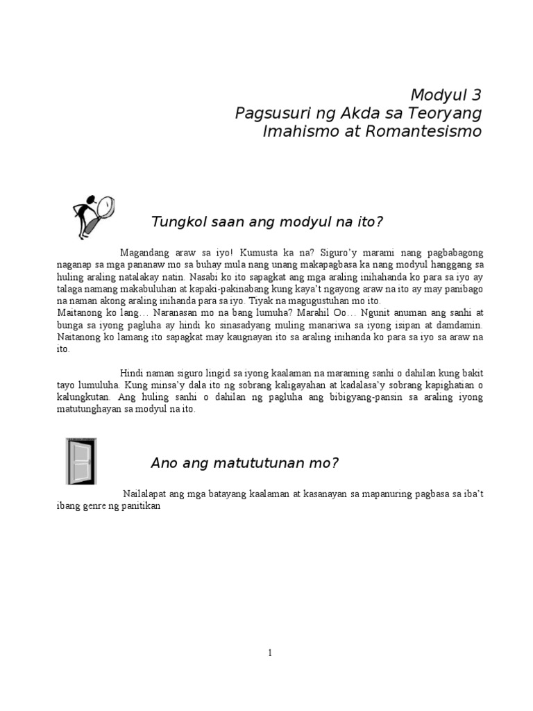 Modyul 3 Pagsusuri NG Akda Batay Sa Imanismo at Romantisismo | PDF