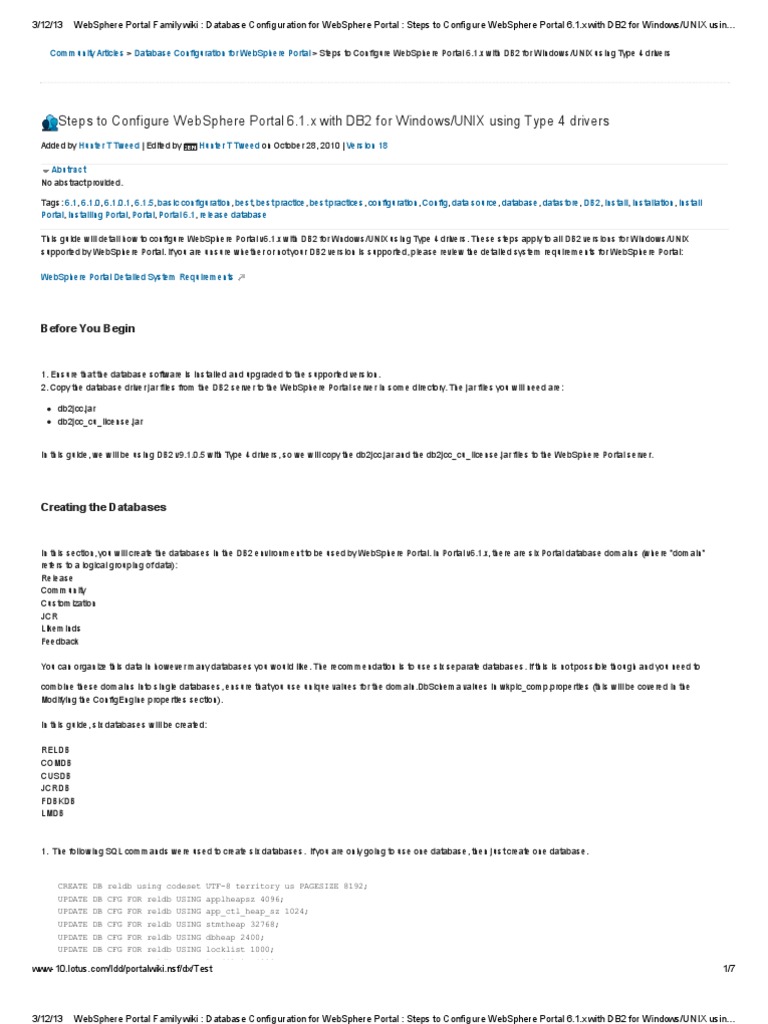 WebSphere Portal DB2 Setup Guide | PDF | Databases | Data Management Software