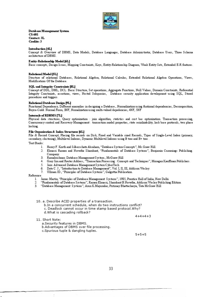 DBMS Qs & Syllabus | PDF | Relational Database | Databases