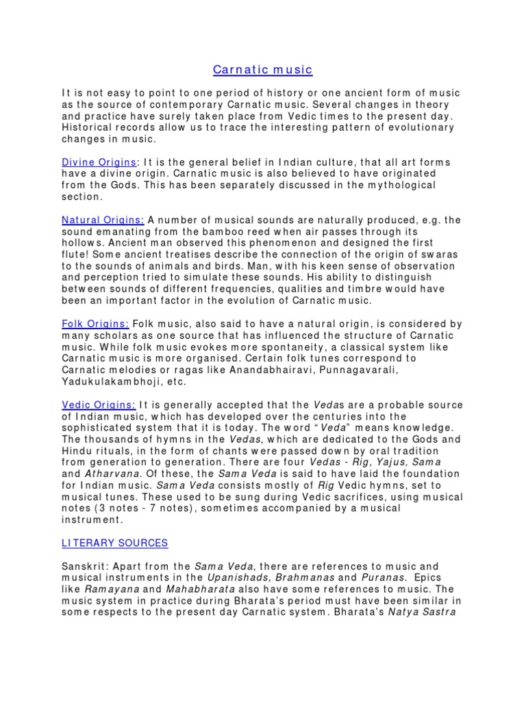 Evolution of Carnatic Music Origins | PDF | Vedas | Classical And Art ...