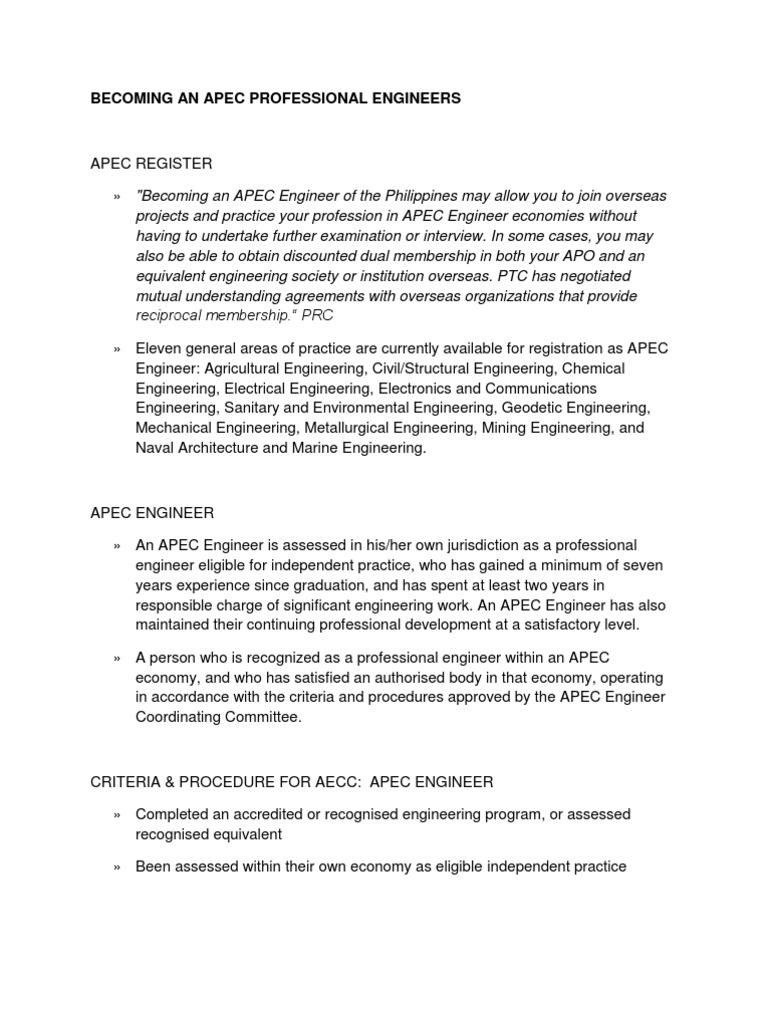 Becoming An Apec Professional Engineers | PDF | Asia Pacific Economic ...