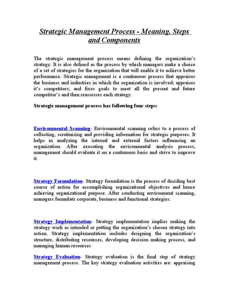 Strategic Management Process - Meaning, Steps and Components | PDF | Strategic Management | Goal