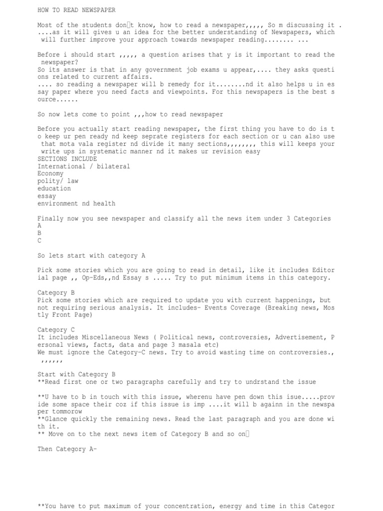 How To Read Newspaper | PDF | Newspapers | News