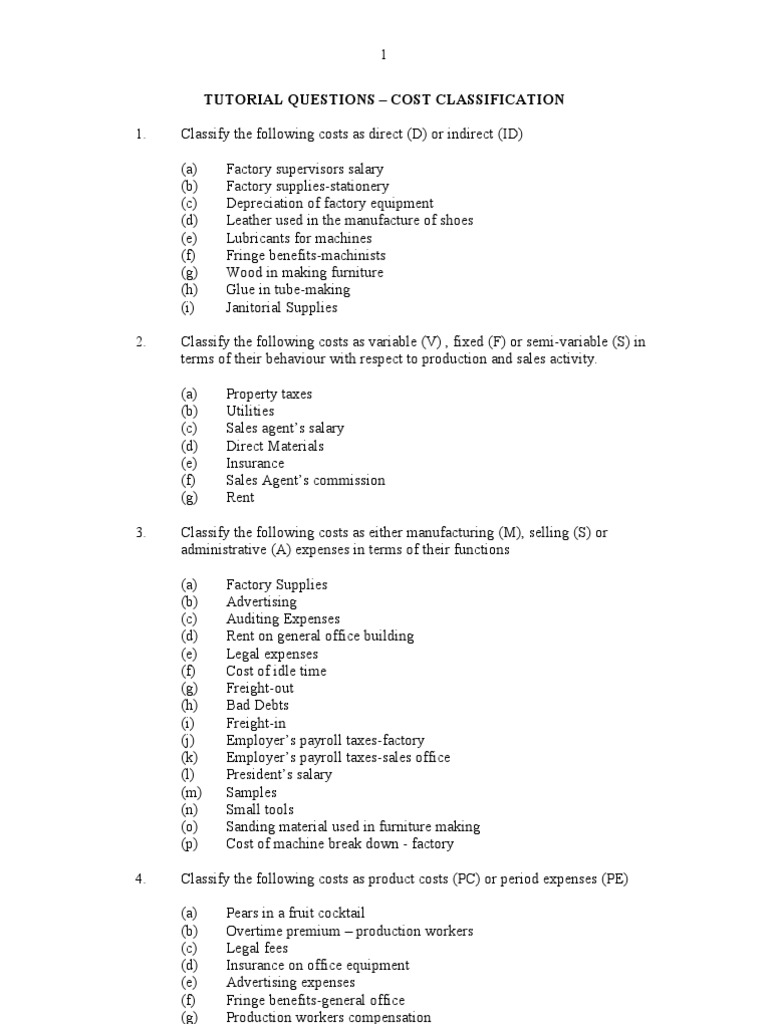 Unit 2-Cost Classification Tutorial | PDF | Cost | Kilowatt Hour