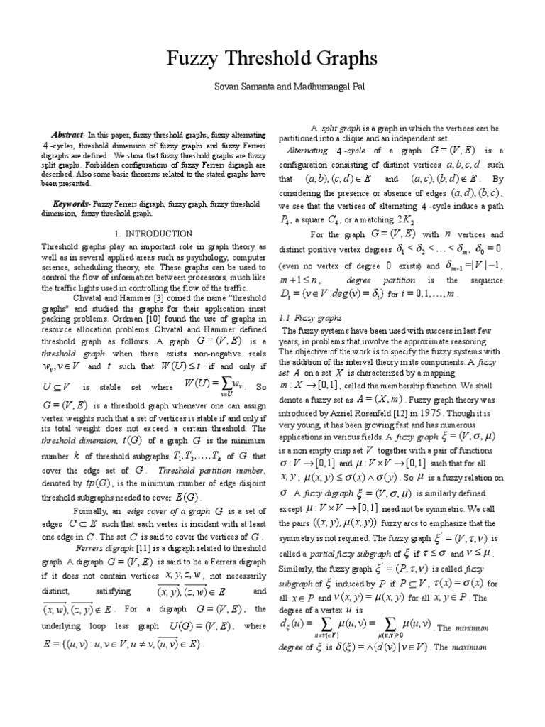 Fuzzy Threshold Graph | PDF | Vertex (Graph Theory) | Graph Theory