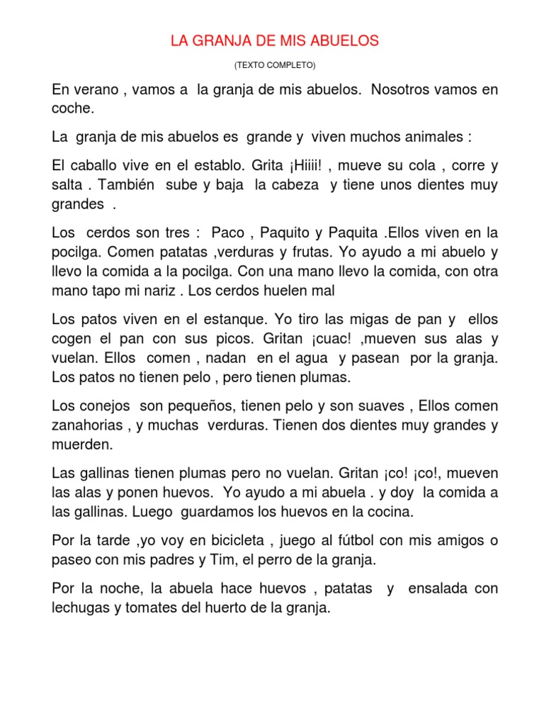 ACTIVIDADES La Granja de Mi Abuelo | PDF | ensalada | Pollo