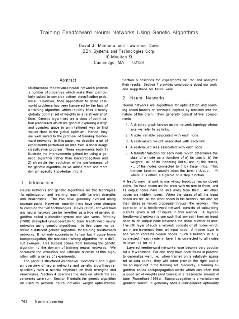 Training Feedforward Neural Networks Using Genetic Algorithms | PDF