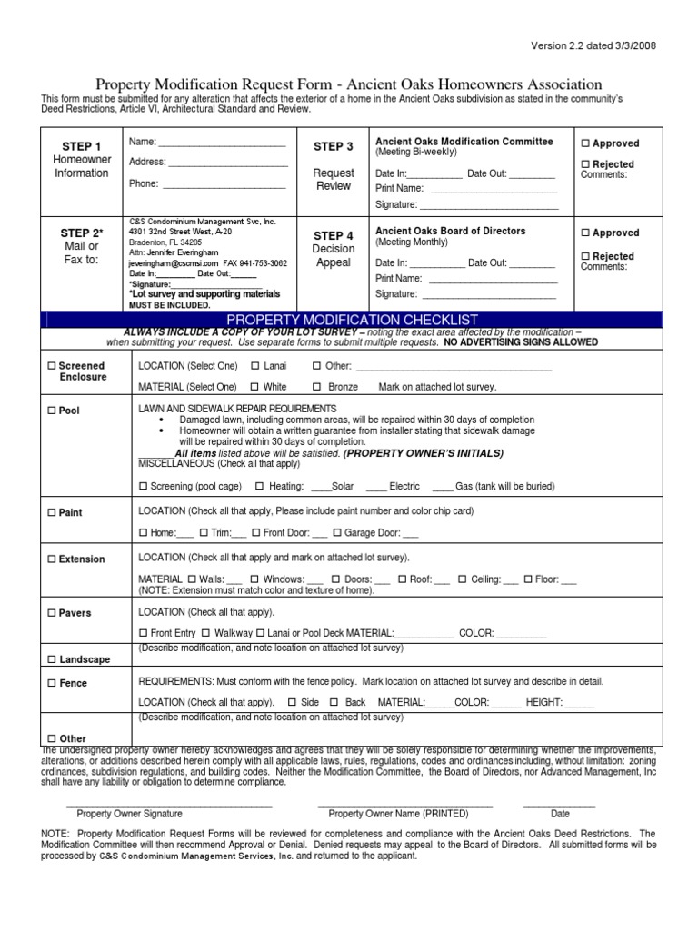 Property Modification Request Form Version 2.2 Dated 3-3-08 | PDF ...