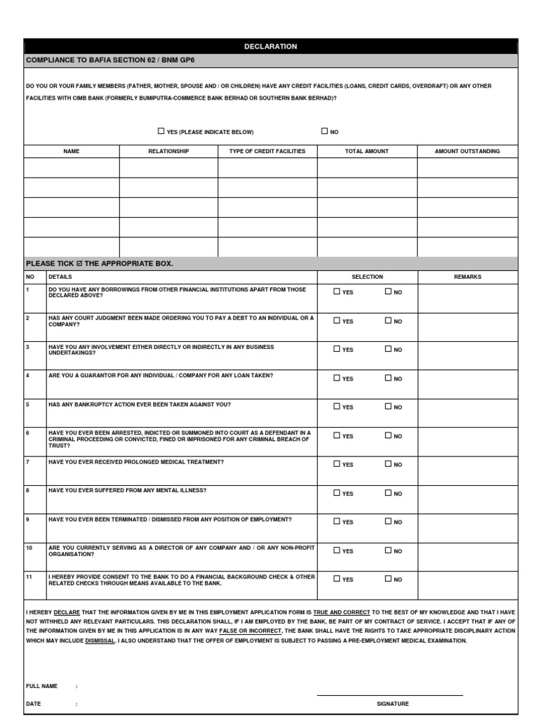 BNM GP6 Compliance Declaration Form | PDF