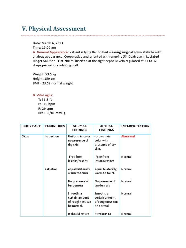 V. Physical Assessment: A. General Appearance | PDF | Thorax | Human ...