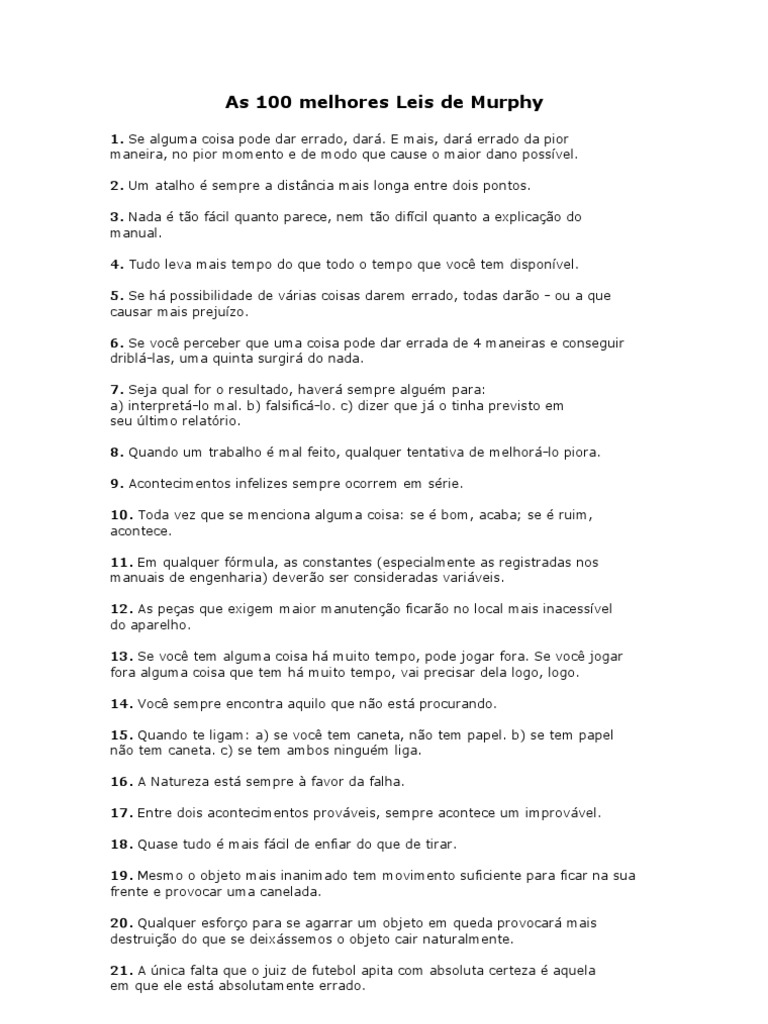 As 100 Melhores Leis de Murphy | Download grátis PDF | Tempo | Argumento