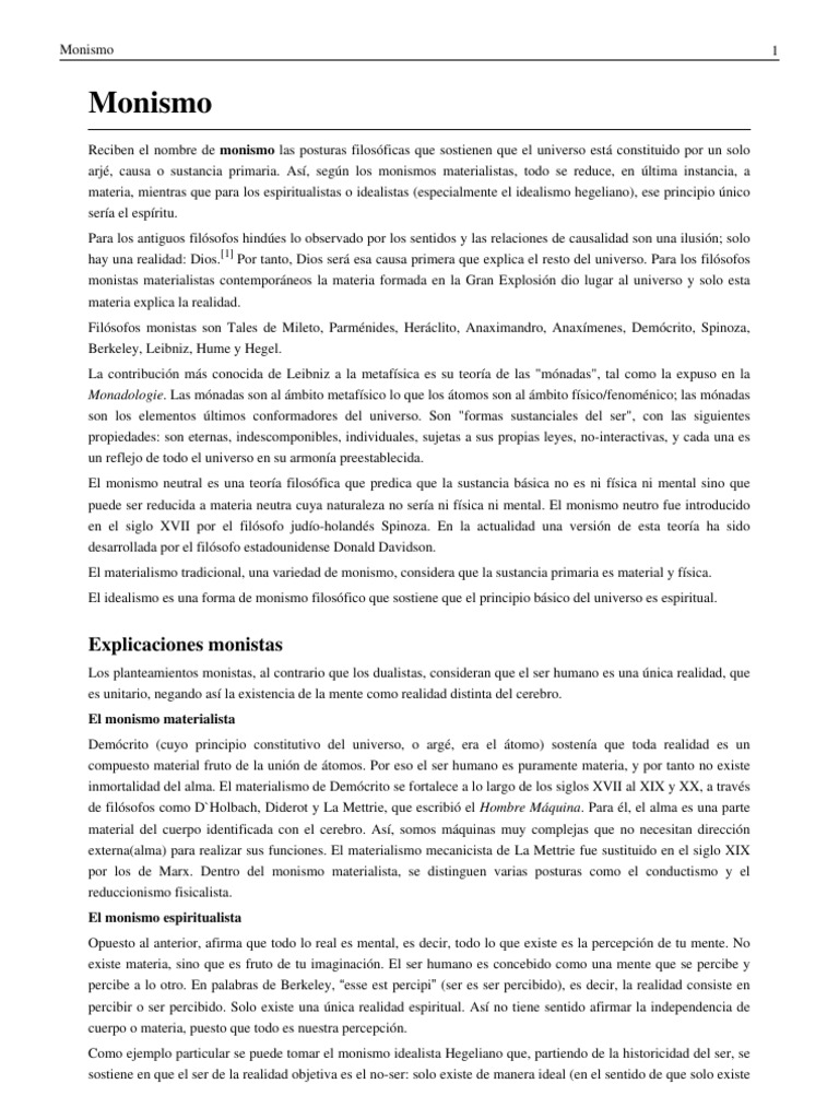 Monismo | PDF | Monismo | Teorías metafísicas