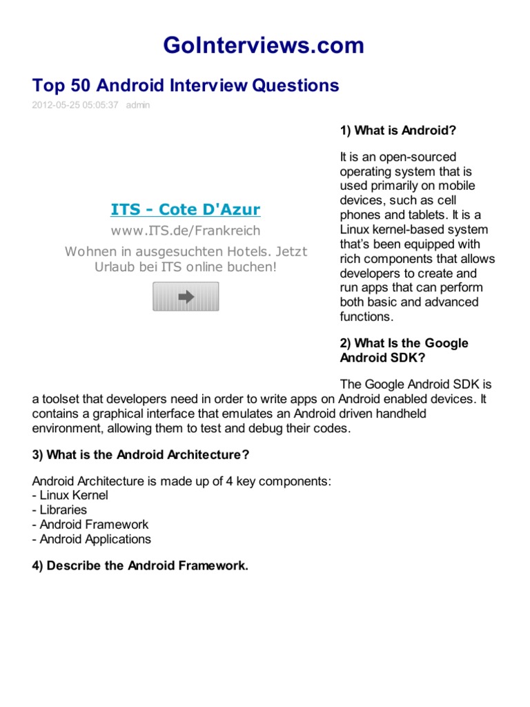 Top 50 Android Interview Questions | PDF | Android (Operating System) | Mobile App
