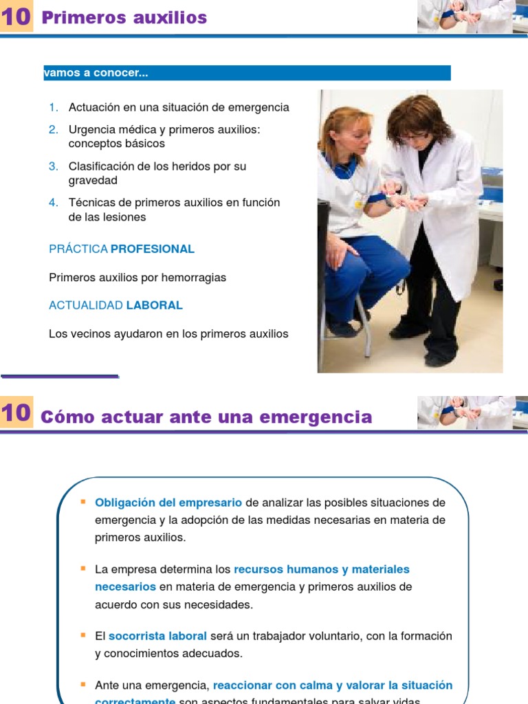 Unidad 13 Primeros Auxilios | Descargar gratis PDF | Reanimación cardiopulmonar | Primeros auxilios