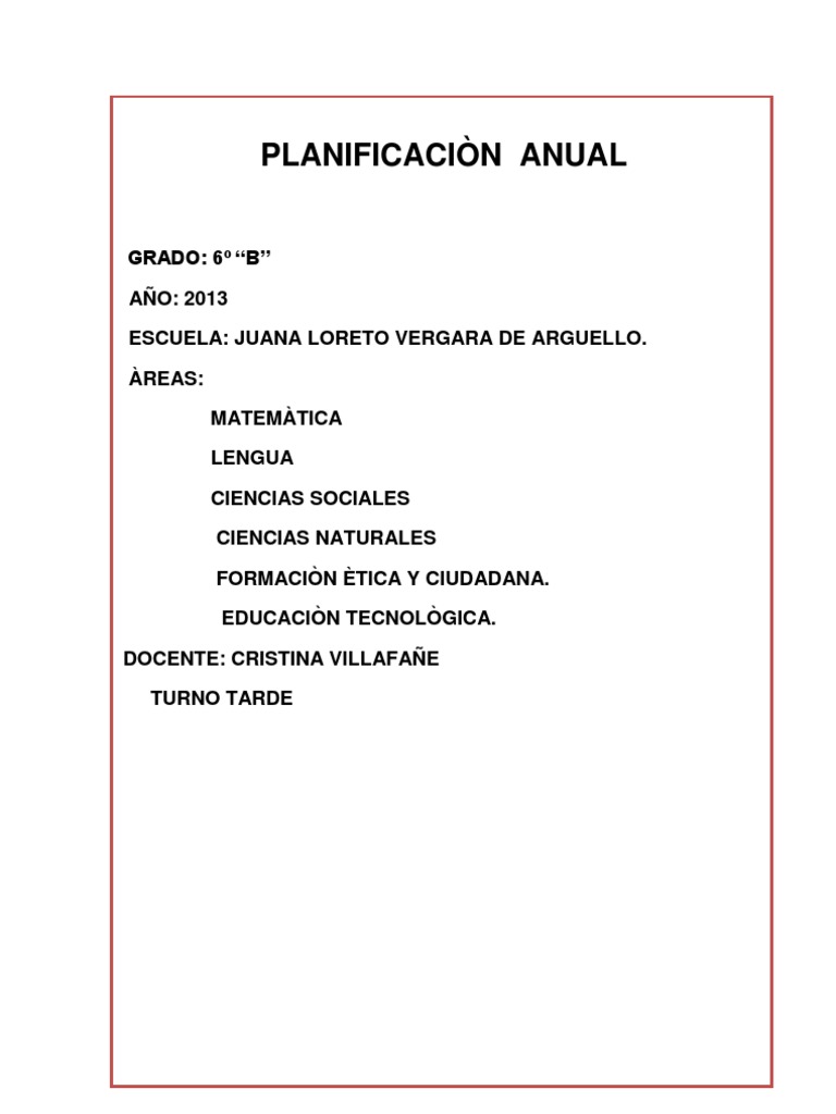 Planificacion Anual de 6to Grado | PDF | Fracción (Matemáticas) | Science