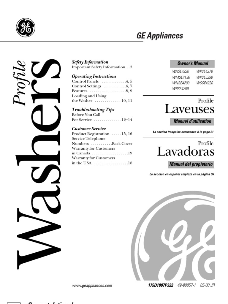 Ge Washing Machine Manual | PDF | Washing Machine | Water Heating