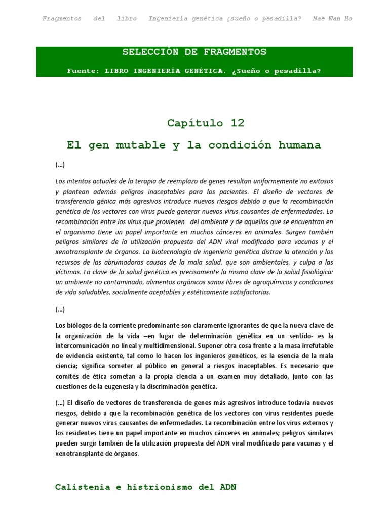 9 El Gen Mutable y La Condicic3b3n Humana Mae Wan Ho | PDF | Virus ...