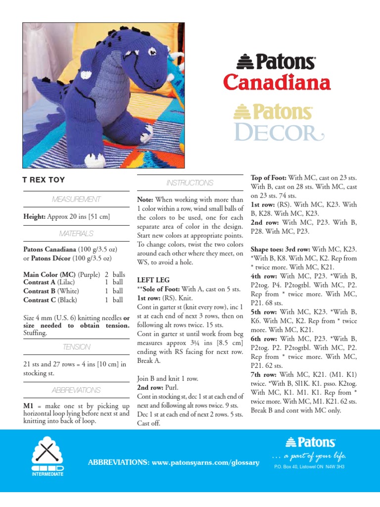 Patons Dildo Knitting Instructions | PDF | Knitting | Seam (Sewing)
