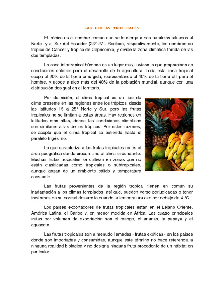 Trabajo Frutas Tropicales | PDF | Zona tropical | Clima
