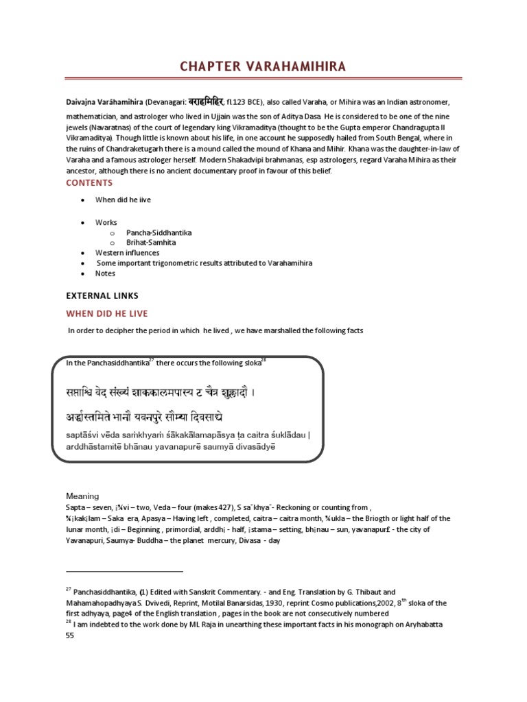 Some Facts About Varahamihira | PDF | Astronomy | Science